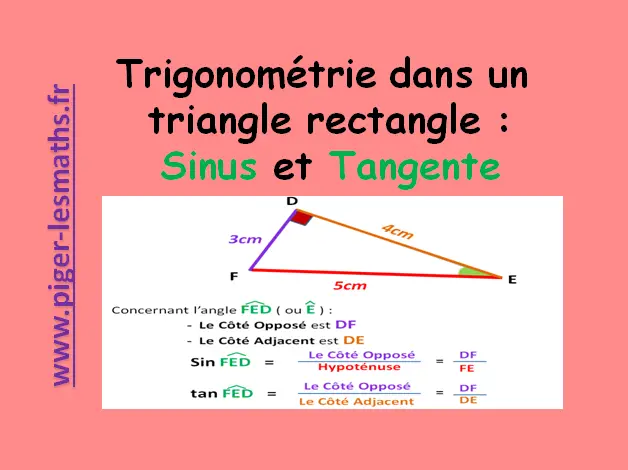 Trigonométrie et Fonctions Réciproques dans un Triangle Rectangle