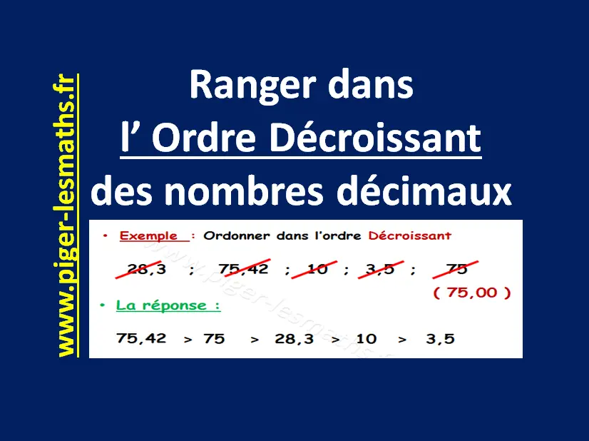 Ranger dans l' ordre décroissant des nombres décimaux